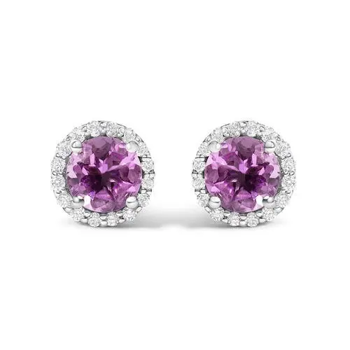 HAUS OF BRILLIANCE 10k Gold Gemstone And Diamond Halo Stud Earrings - White | Purple Amethyst